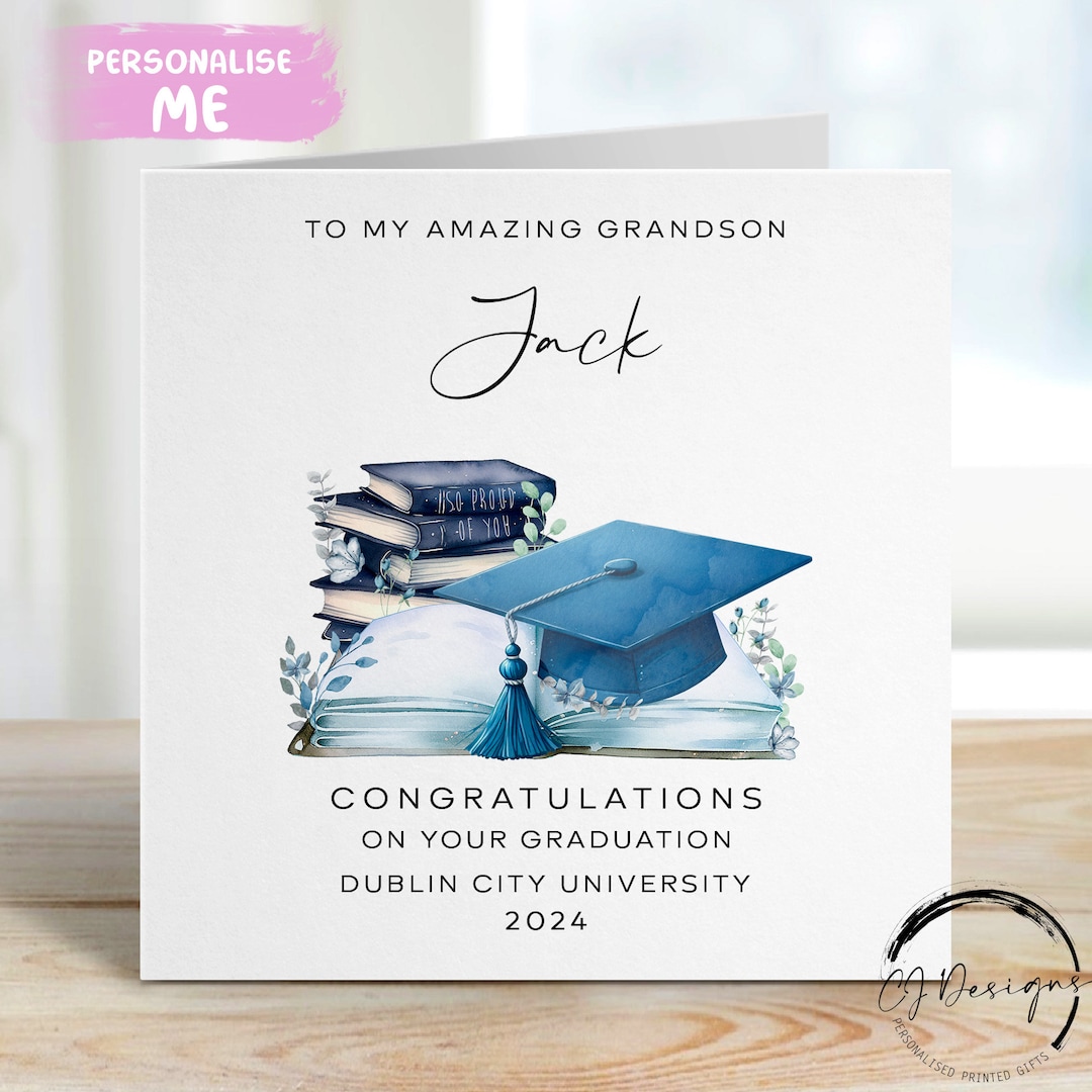 Personalised Grandson Graduation Card- With Cap & Books Floral Design ...