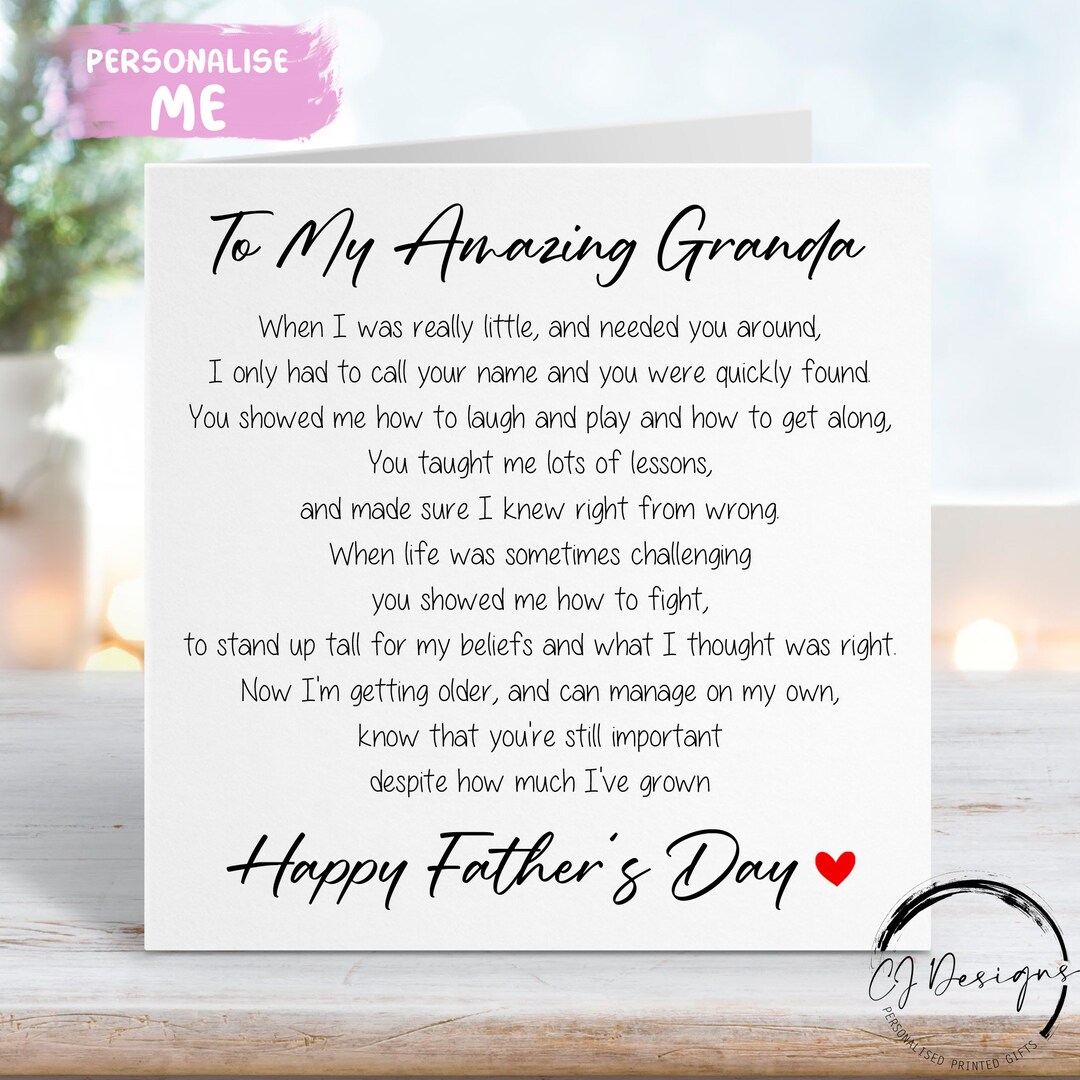 Grandpa Poem Fathers Day Card,- Verse Card With Red Heart ANY WORDING ...
