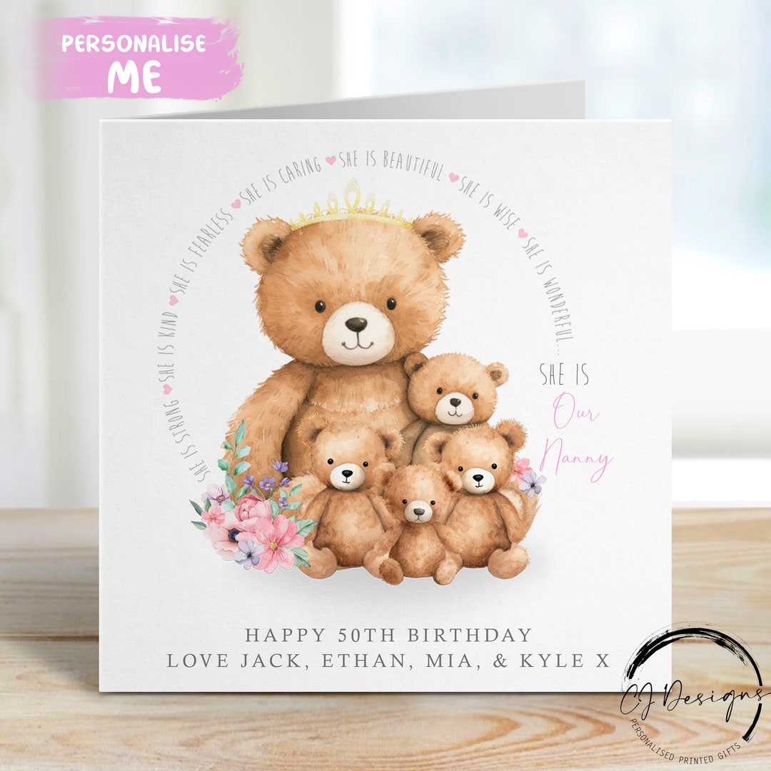 Personalised Nanny Bear Birthday Card From Upto 5 Children Nanny and ...