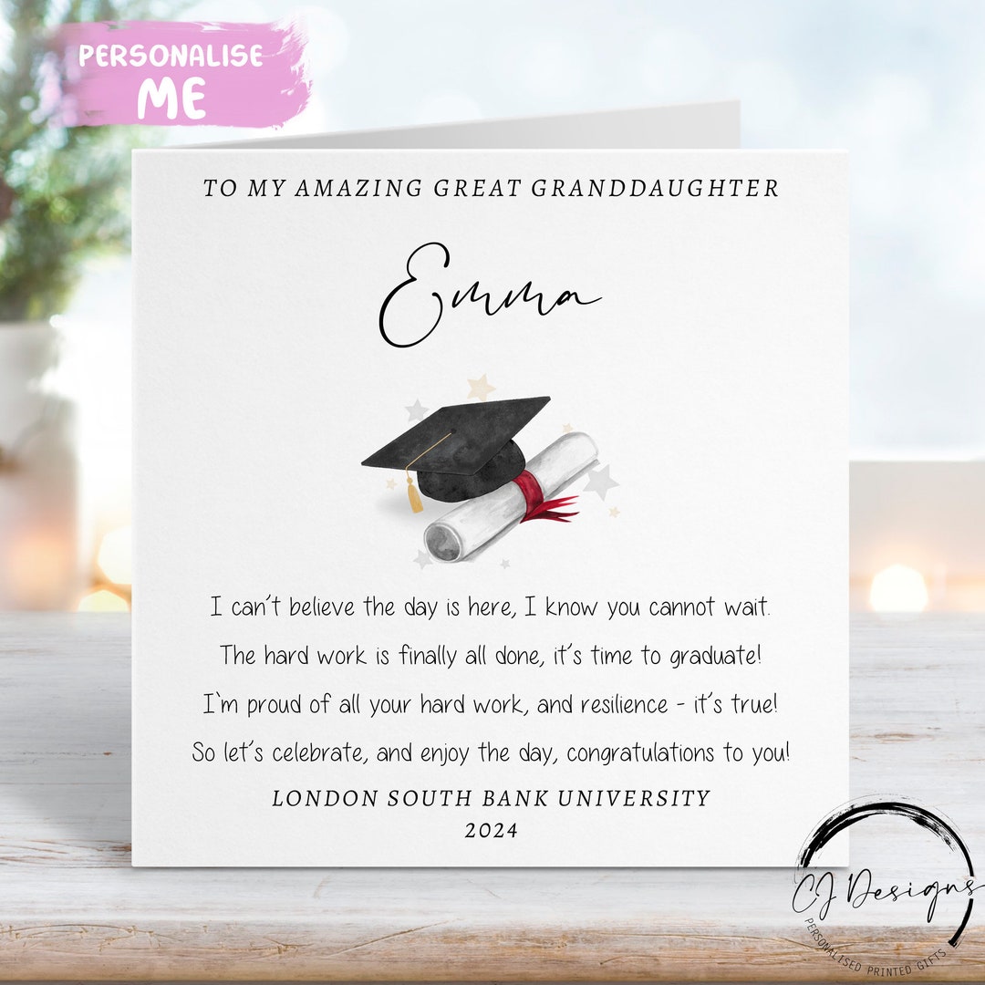Personalised Great Granddaughter Poem Graduation Card- With Cap ...