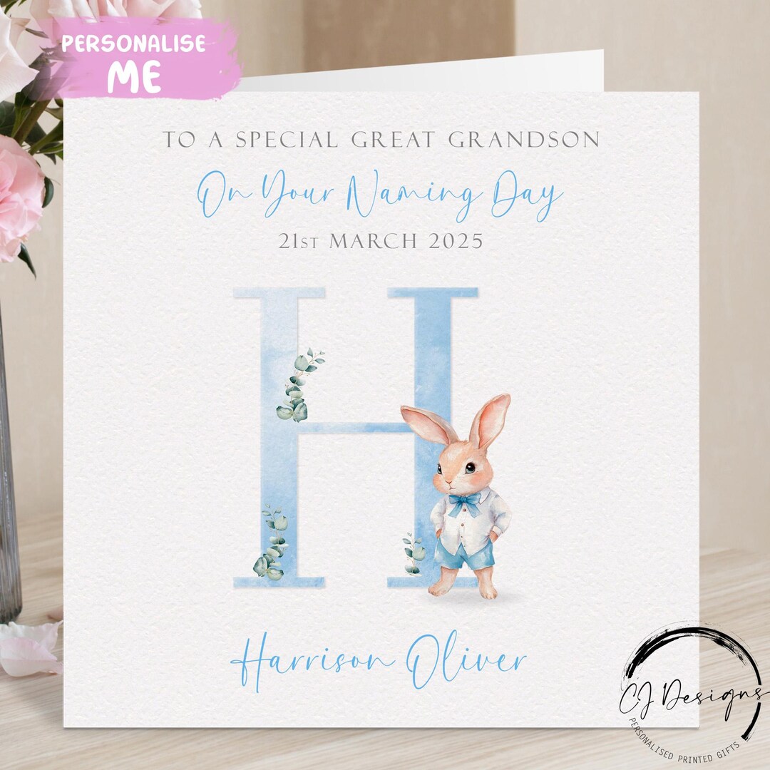 Personalised Great Grandson Naming Card, Initial Name and Date Greeting ...