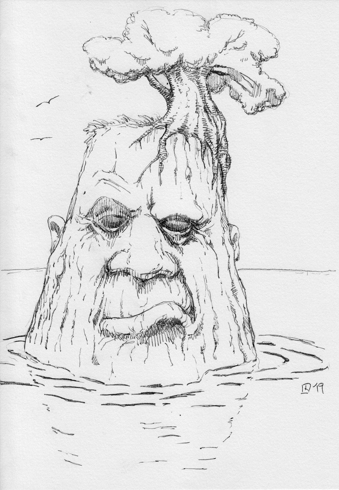 Pencil Original: A Grumpy Island - Etsy