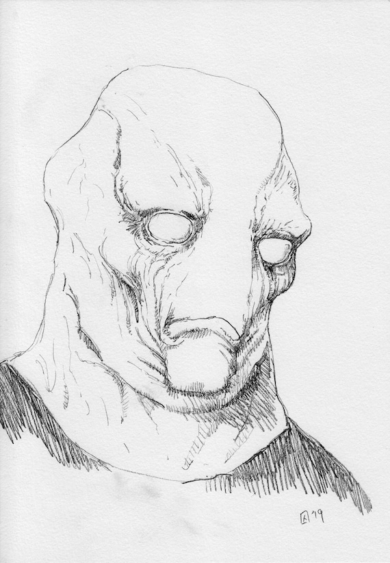 Art & Collectibles Drawing & Illustration Alien Original Pencil Drawing ...