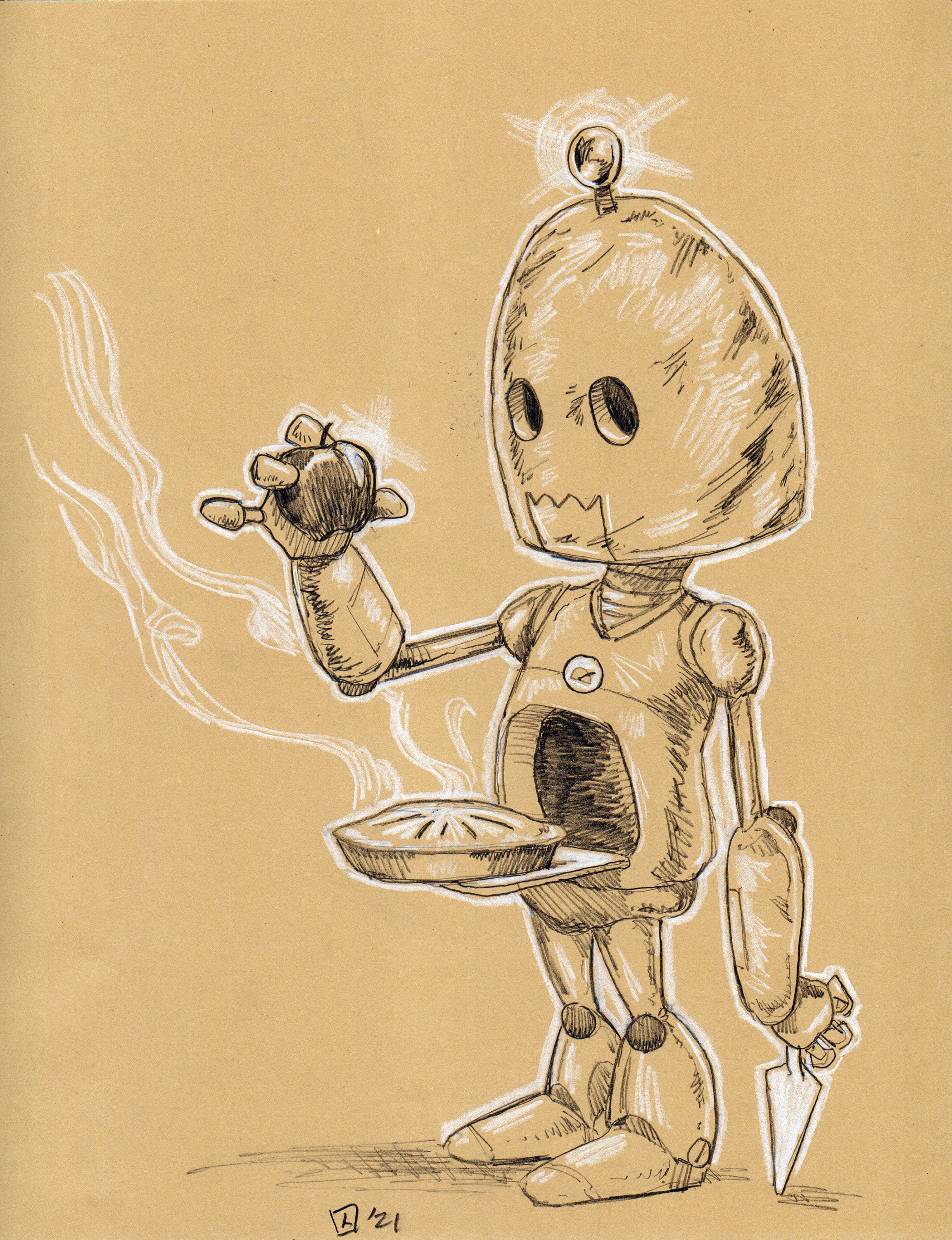 Pencil Original: Pie-making Robot - Etsy