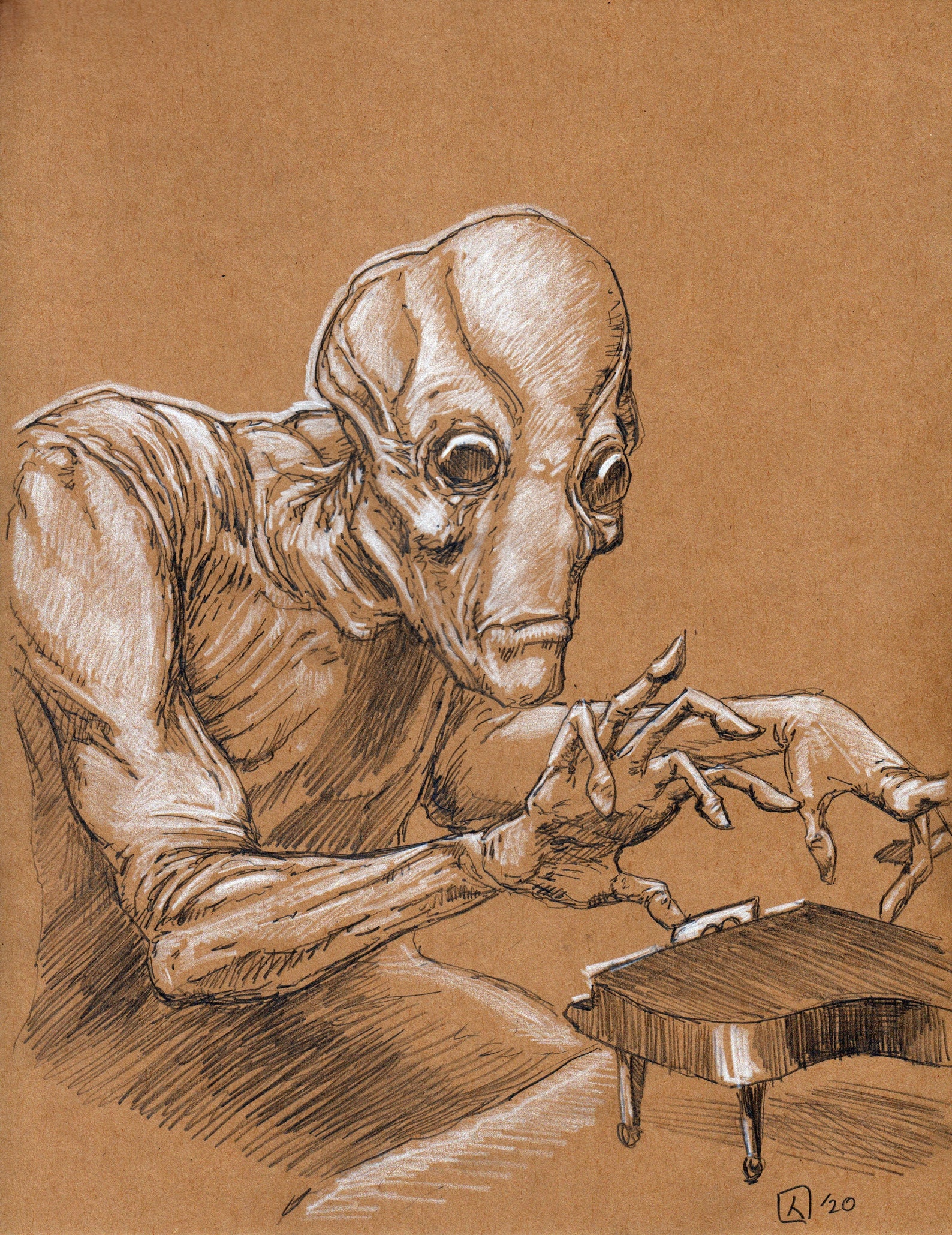Pencil Original: Piano-playing Alien - Etsy