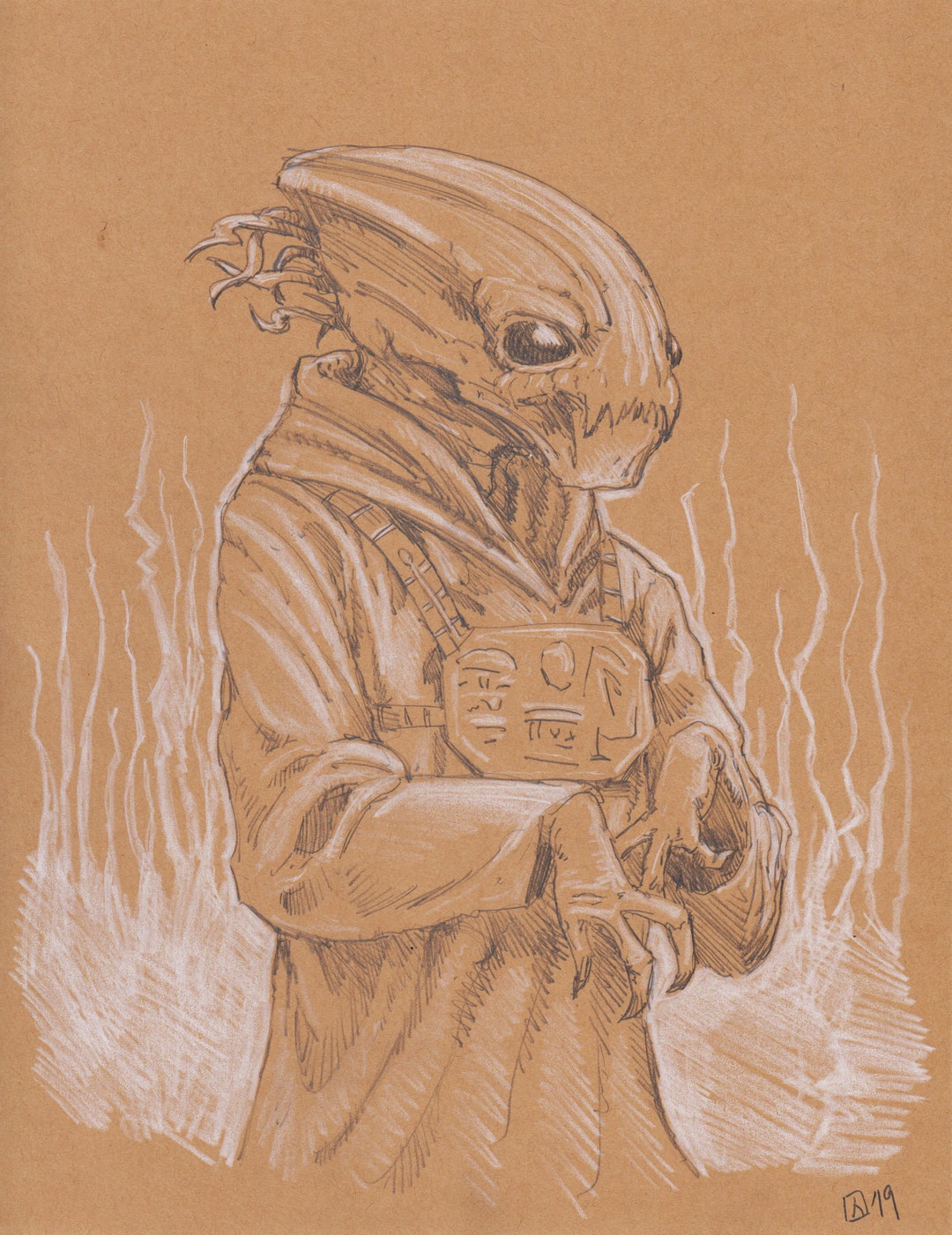 Pencil Original: an Alien Priest - Etsy