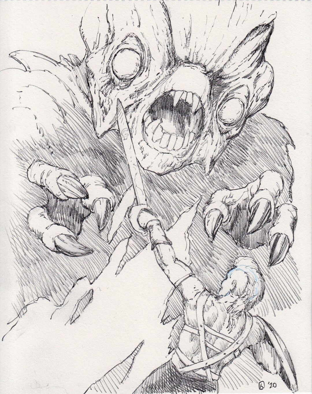 Pencil Original: Monster Vs. Barbarian - Etsy