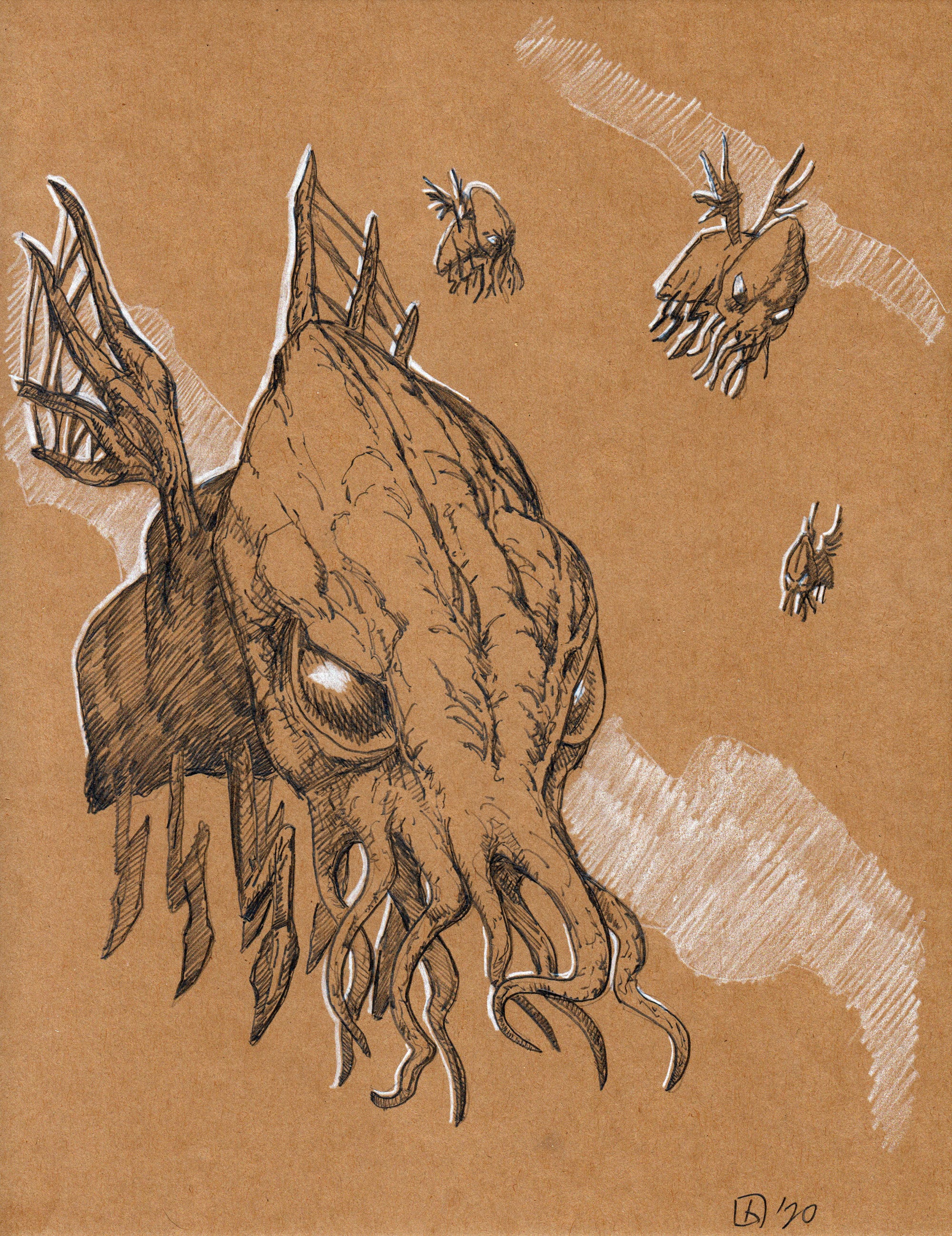 Pencil Original: Flying Cthulhu Minions - Etsy