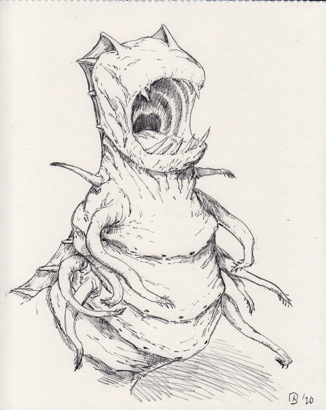 Pencil Original: Wide-mouthed Monster - Etsy