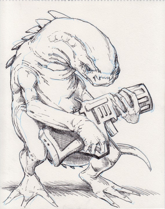 Pencil Original: Armed Alien | Etsy