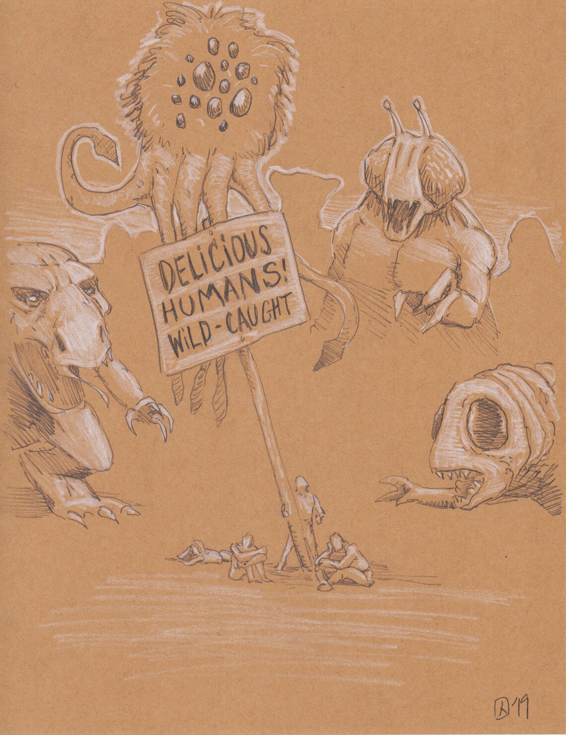 Pencil Original: Delicious Humans Wild-caught - Etsy