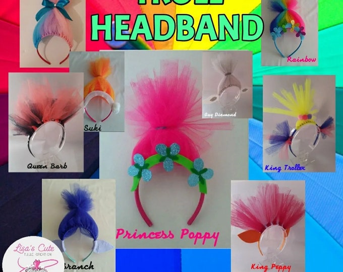 PRINCESS POPPY TROLLS Hair Headband! Poppy Headband, Birthday Headband ...
