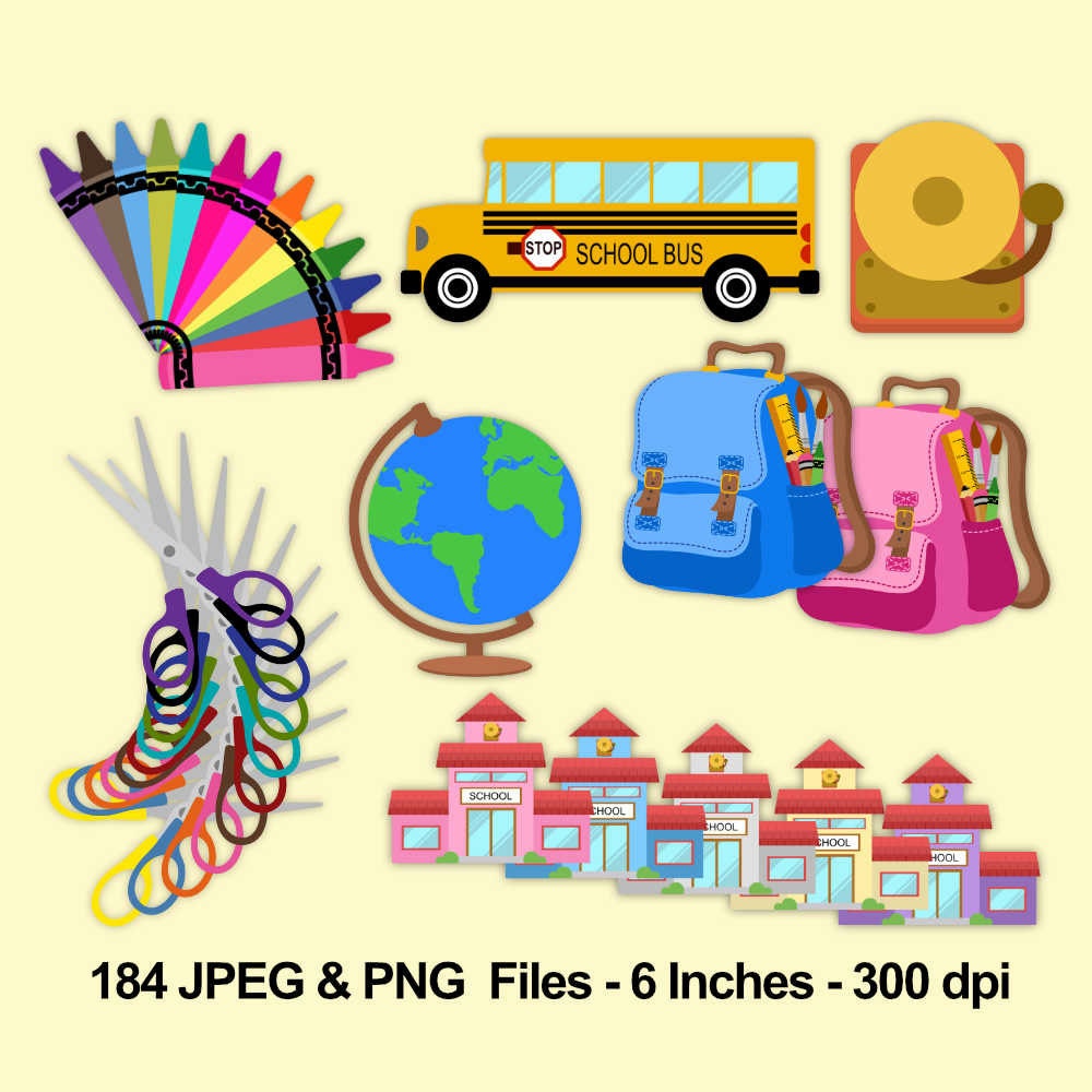 School Clipart 184 Files Png Jpeg 300 Dpi 6 Inches - Etsy