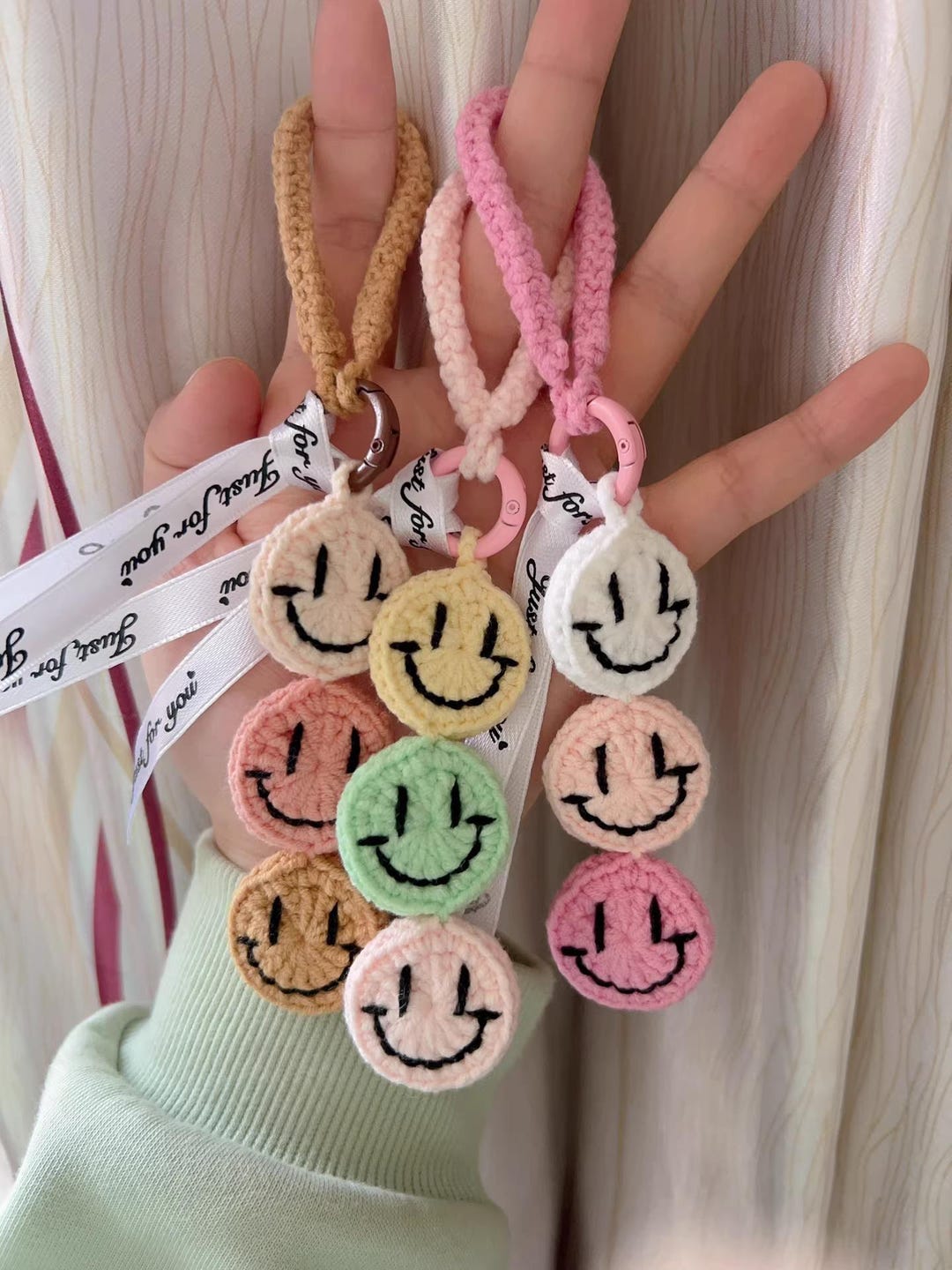 Personalized Smiley Face Keychain, Crochet Smiley Face Keychain, Cute ...