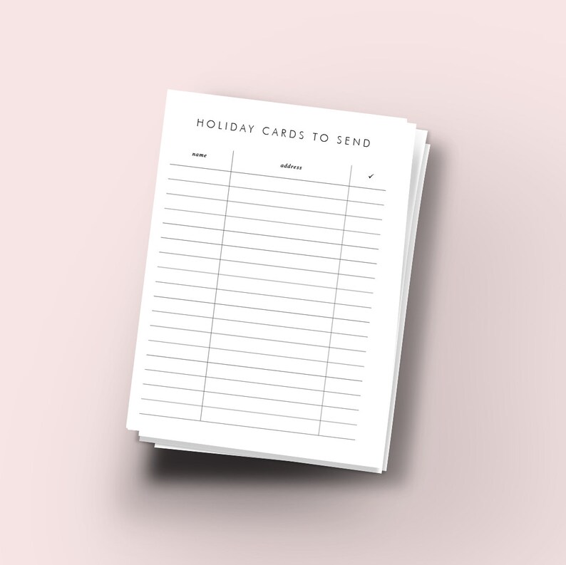 Holiday Cards List Printable Instant Download, Christmas Card Planner ...