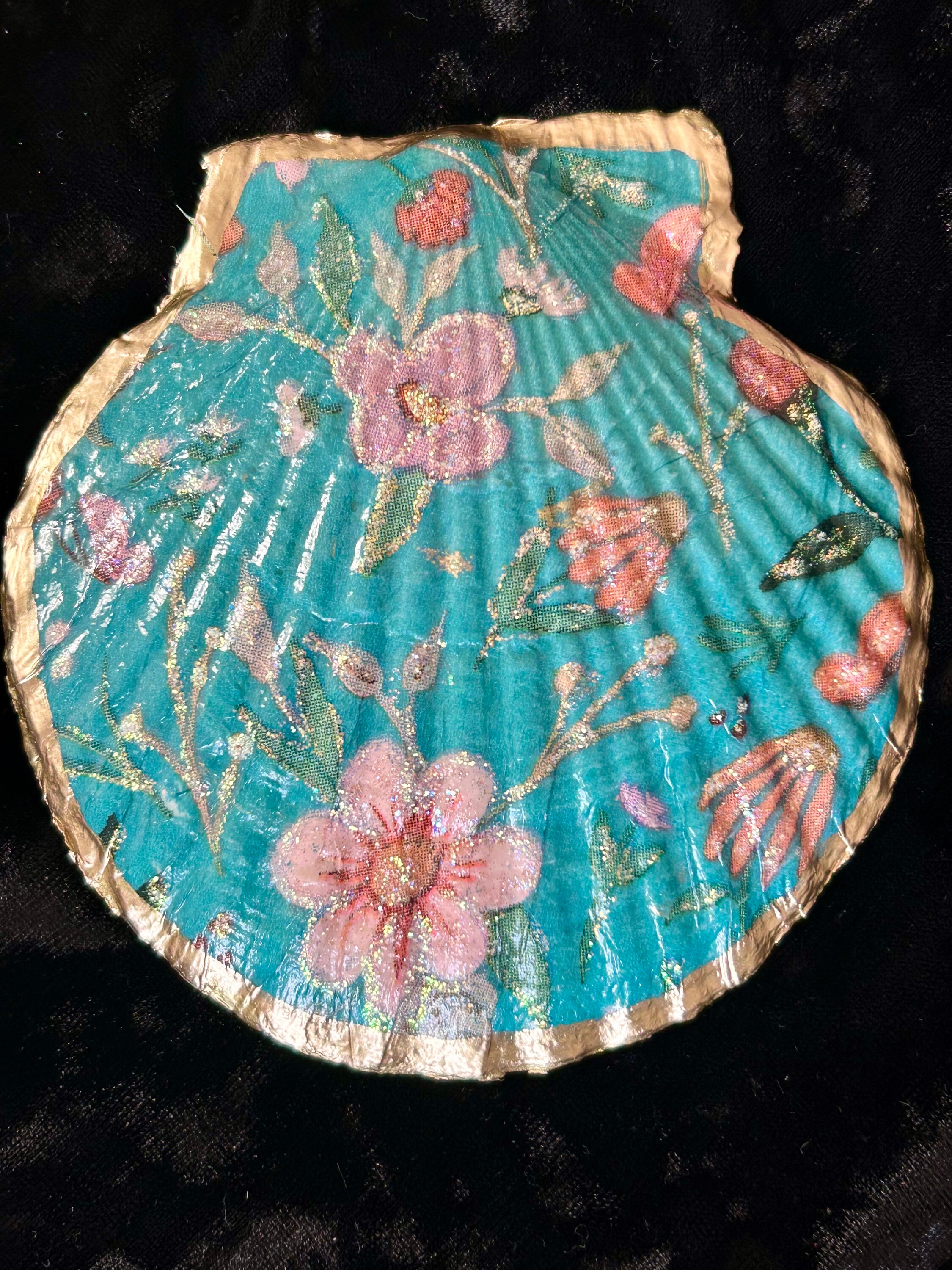 Large Hand Decorated Floral Decoupage Painted Scallop Shell Gift ...