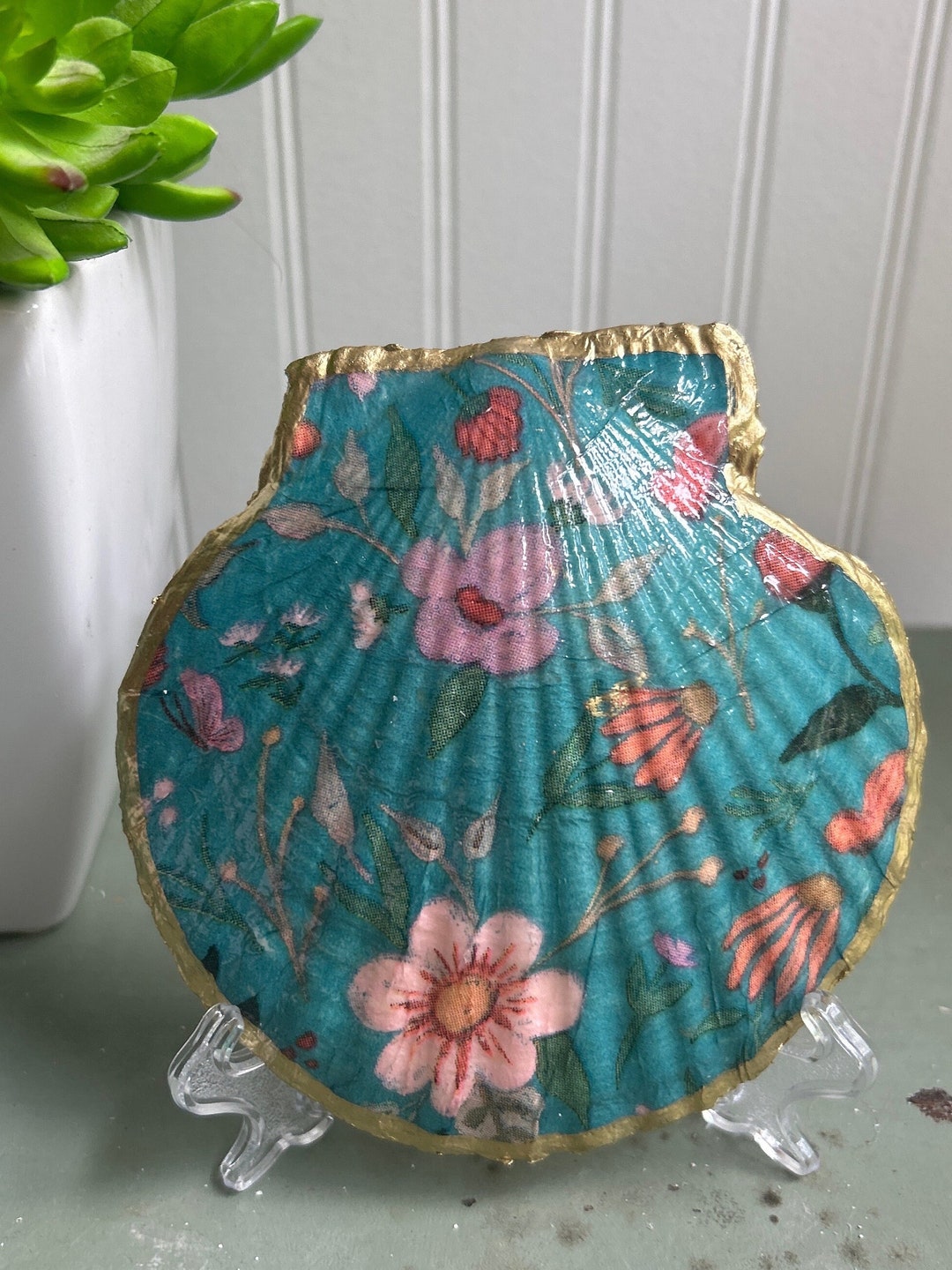 Large Decoupage Scallop Shell With Optional Message or Note - Etsy