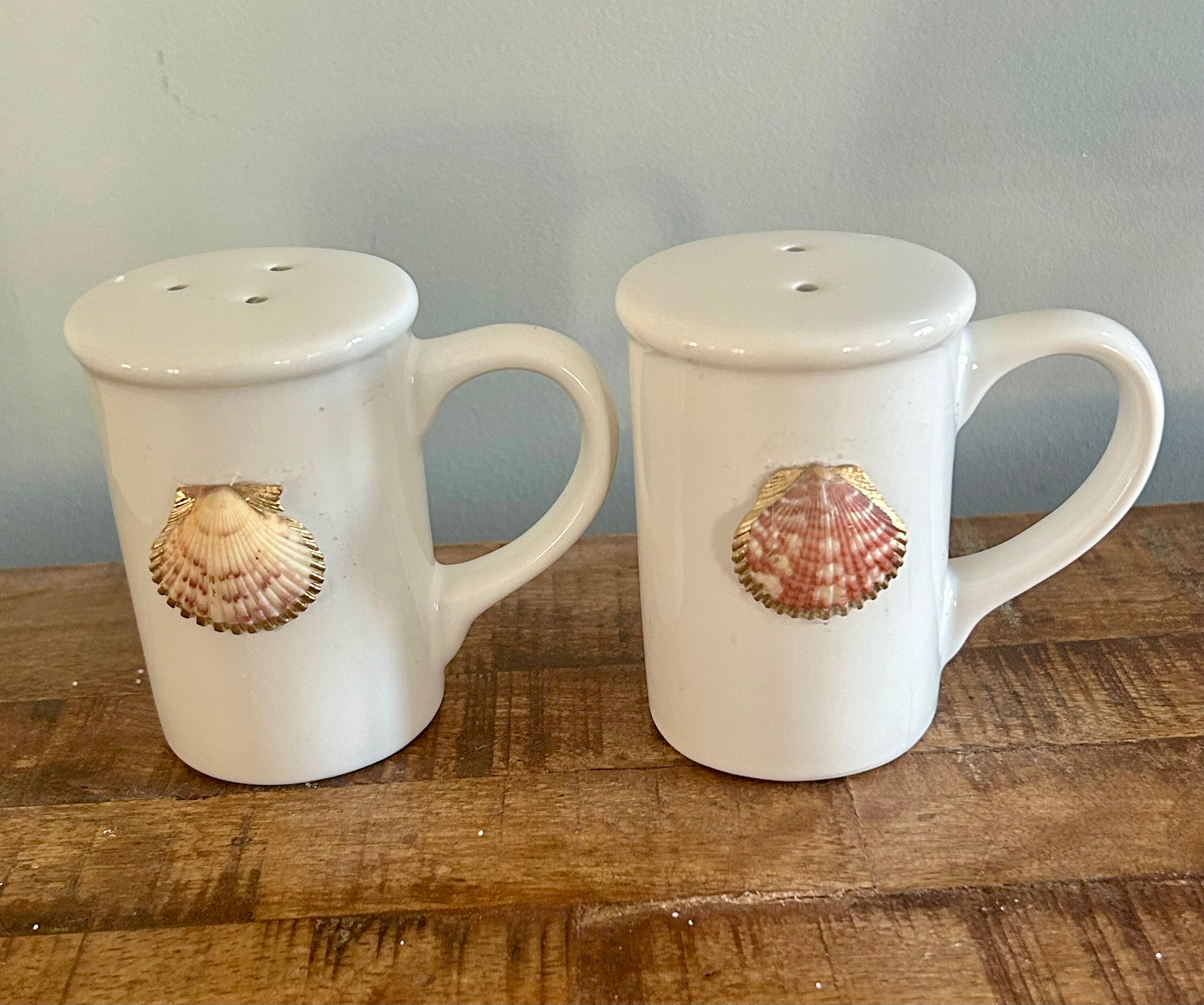 Large White Scallop Shell Decorated Salt and Pepper Shakers, Beach Home ...