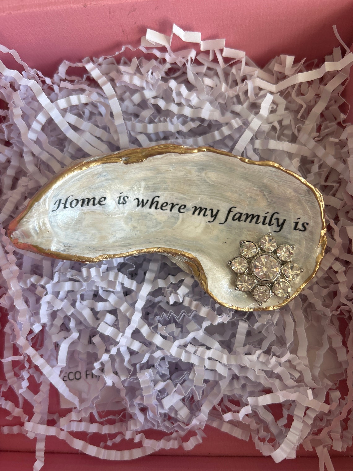 Crystal Brooch Hand Decorated Oyster Shell Gift Display With Decoupage ...