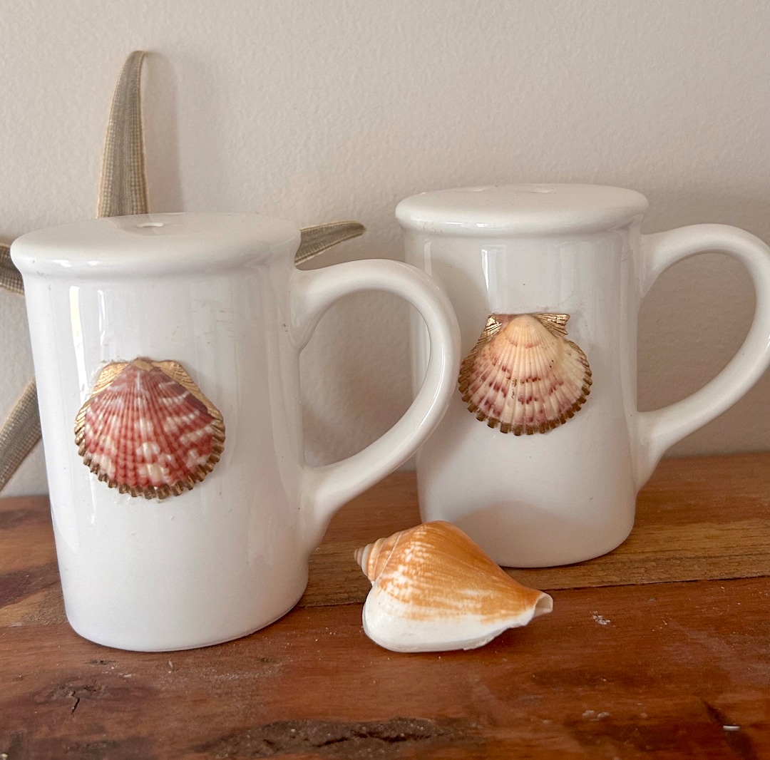 Large White Scallop Shell Decorated Salt and Pepper Shakers, Beach Home ...
