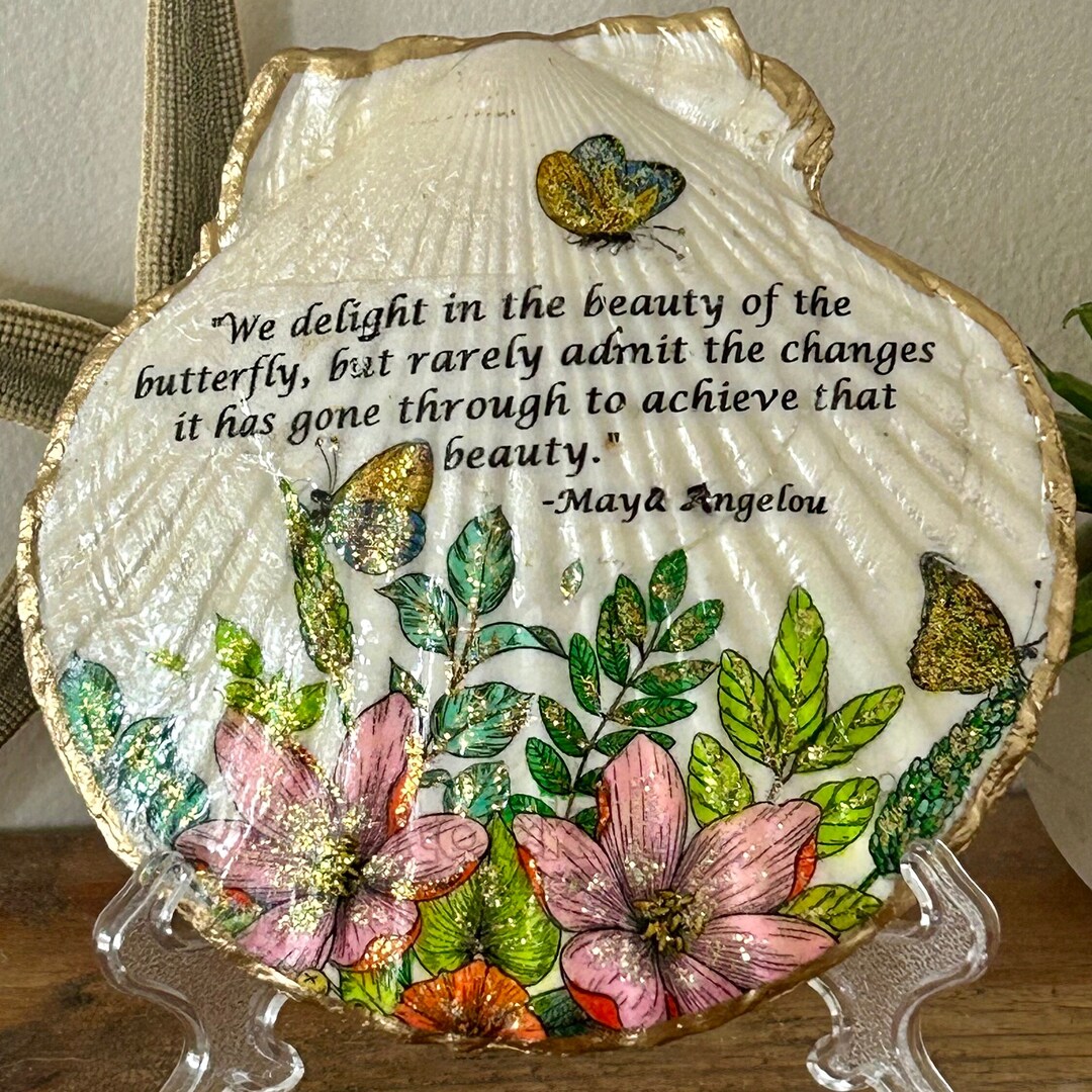 A Message in A Large Hand Decorated Decoupage Scallop Shell Gift ...