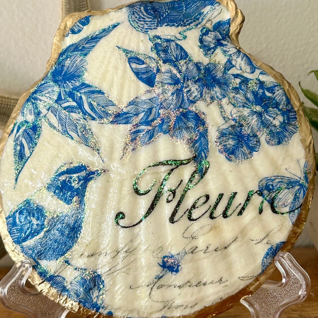 A Message in A Large Hand Decorated Decoupage Scallop Shell Gift ...