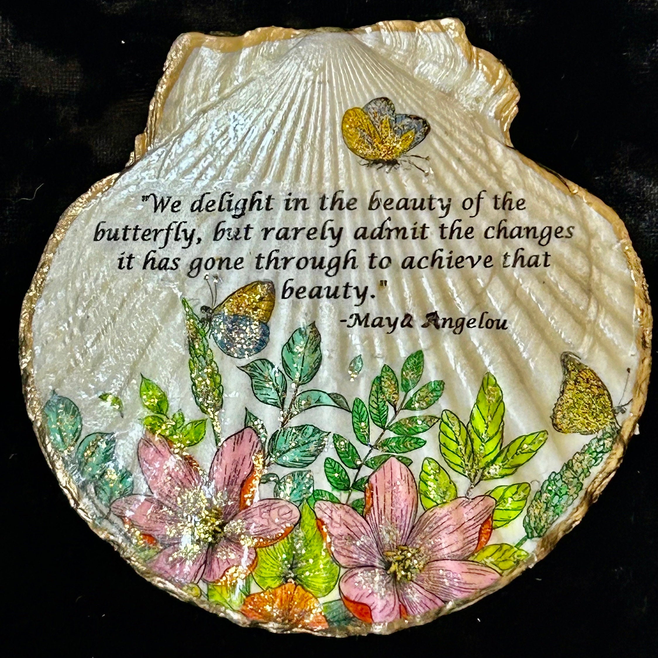 A Message in A Large Hand Decorated Decoupage Scallop Shell Gift ...
