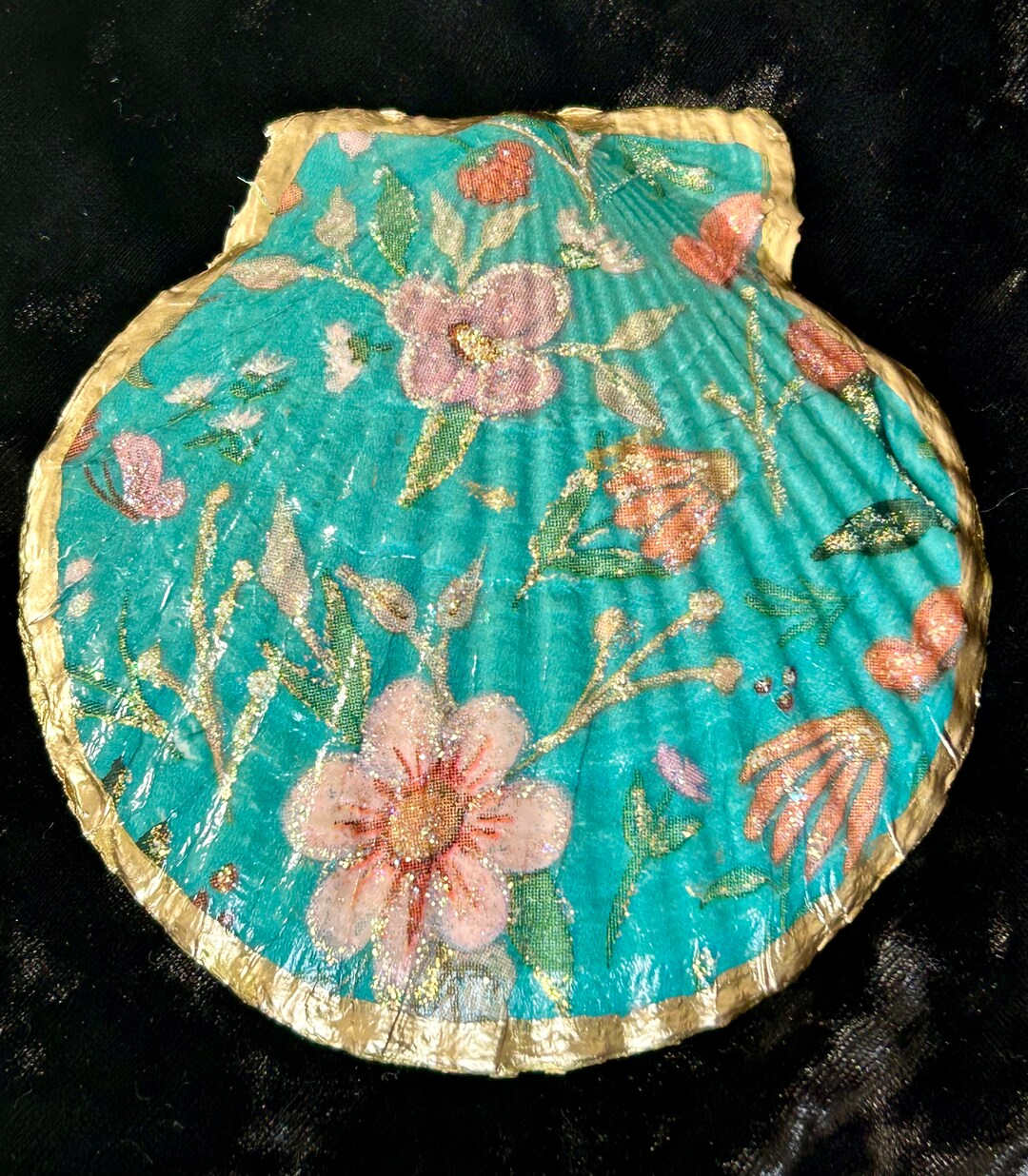 Large Hand Decorated Floral Decoupage Painted Scallop Shell Gift ...