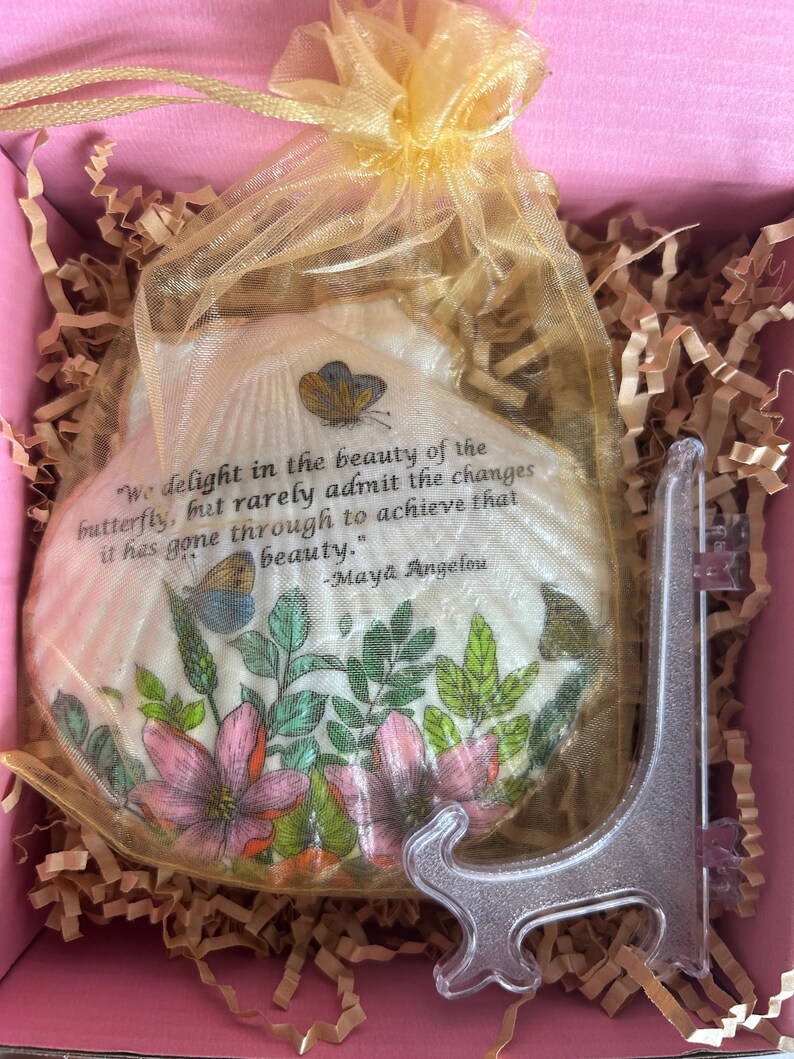 A Message in A Large Hand Decorated Decoupage Scallop Shell Gift ...