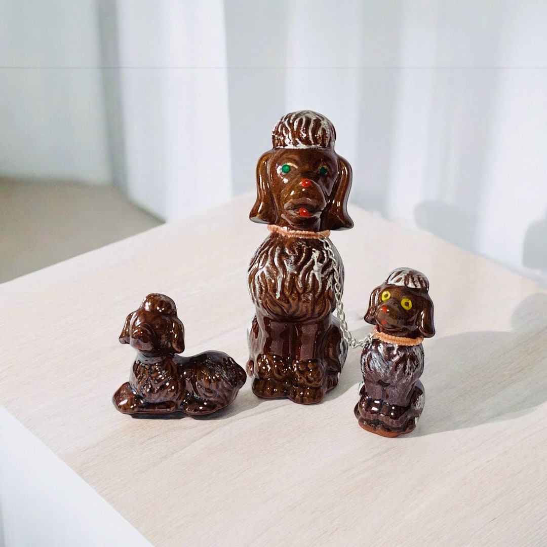 French Poodle Dog 2 Pups Vintage Red Ware Set Japan Figurines Artmark ...
