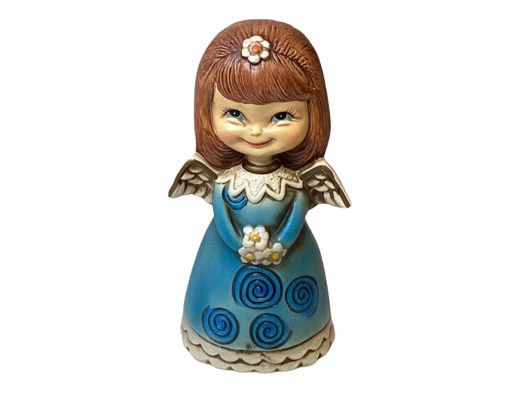 Caffco Angel Figurine Blue Dress With Flowers Chalkware - Etsy