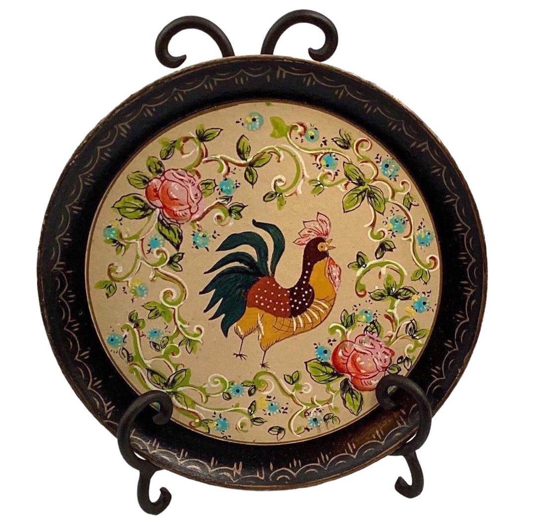 Rooster Plates Trays ISCO Hand Painted Paper Mache - Etsy