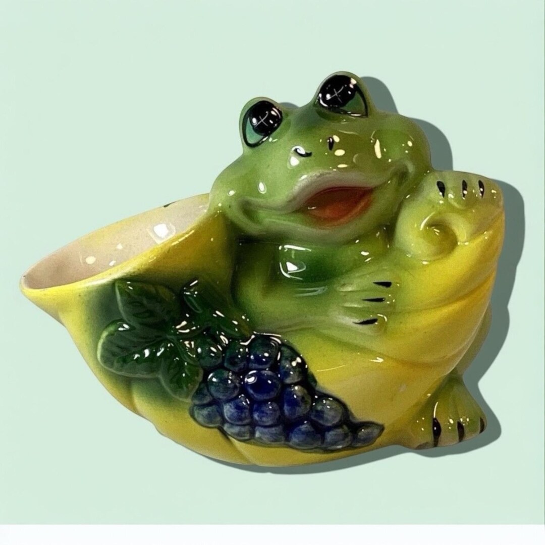 Vintage Ceramic Frog Planter Vase With Horn of Plenty and Grapes 5.5 - Etsy