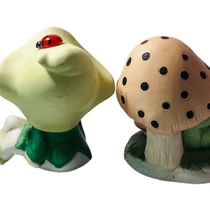 Homco Elf /frog With Mushroom & Lady Bugs Porcelain Figurines - Etsy