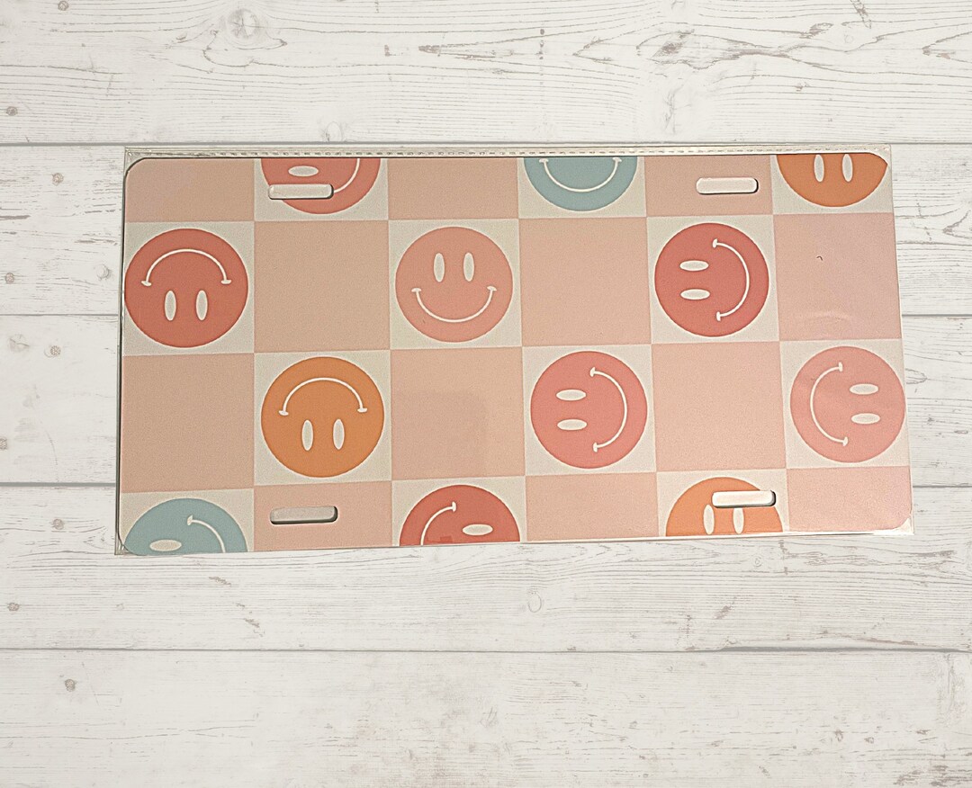 Plaid Retro Smiley Face License Plate Custom License Plate Gift ...
