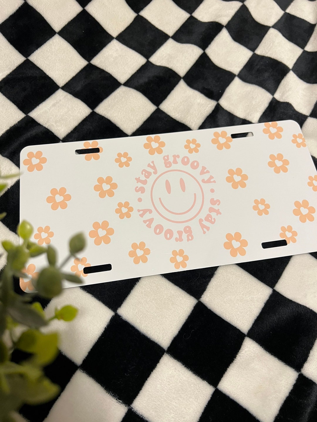 Retro Smiley Face License Plate Stay Groovy Custom License Plate Gift ...