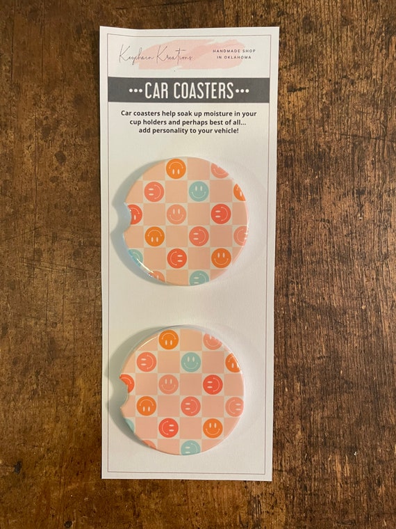 Retro Smiley Face Ceramic Car Coasters Set of 2 Finger - Etsy