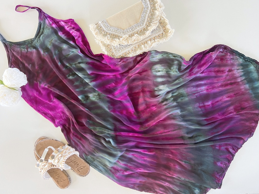 Tie Dye Maxi Dress / Hand Dyed Long Dress / Spaghetti Strap Dress ...