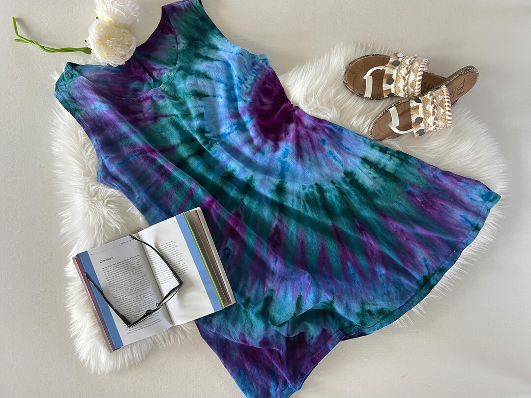 Beautiful Hand Dyed Summer Dress / Tie Dye Cotton Dress / Short Tye Dye ...