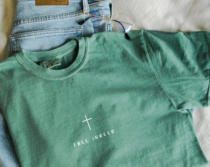 Free Indeed Minimalist Bible Verse Comfort Colors® Shirt, Scripture ...