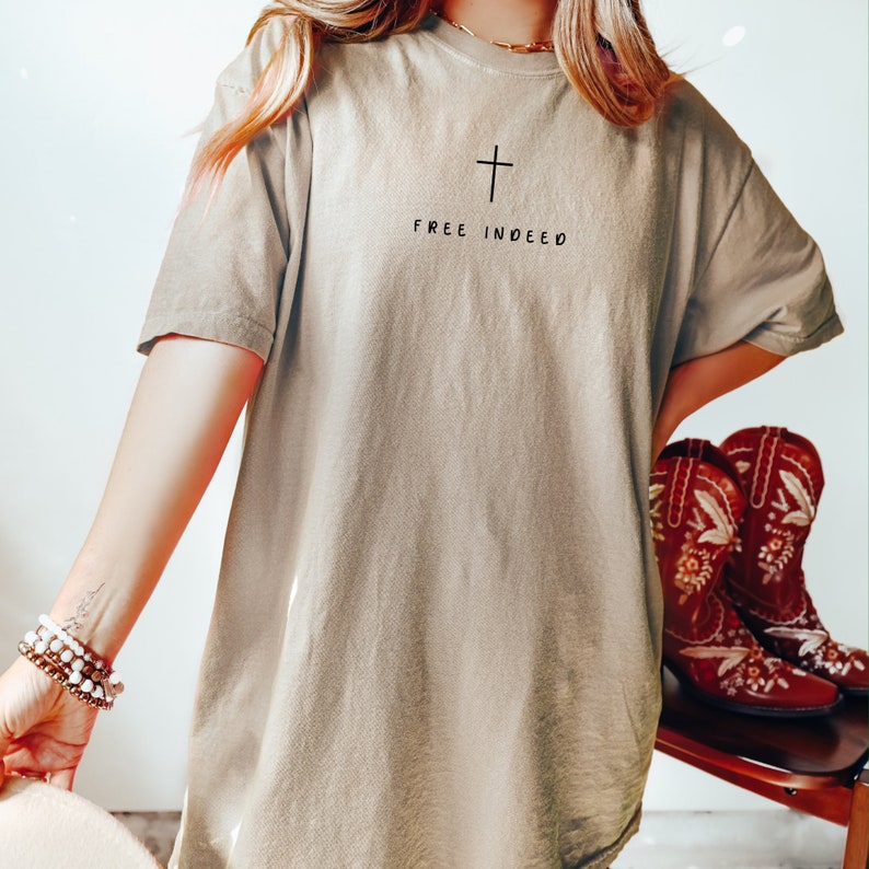 Free Indeed Minimalist Bible Verse Comfort Colors® Shirt, Scripture ...