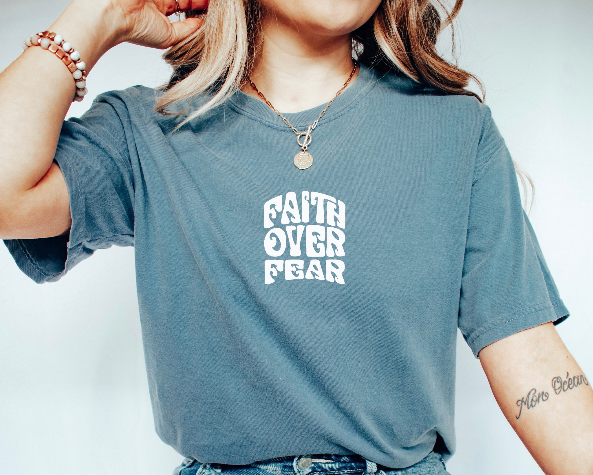 Faith Over Fear Christian Aesthetic Jesus Shirt Trust in Him Christian ...