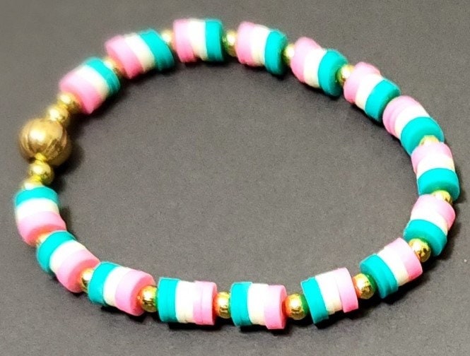 Fancy Preppy Green/pink/white Polymer Clay Heishi Disc - Etsy