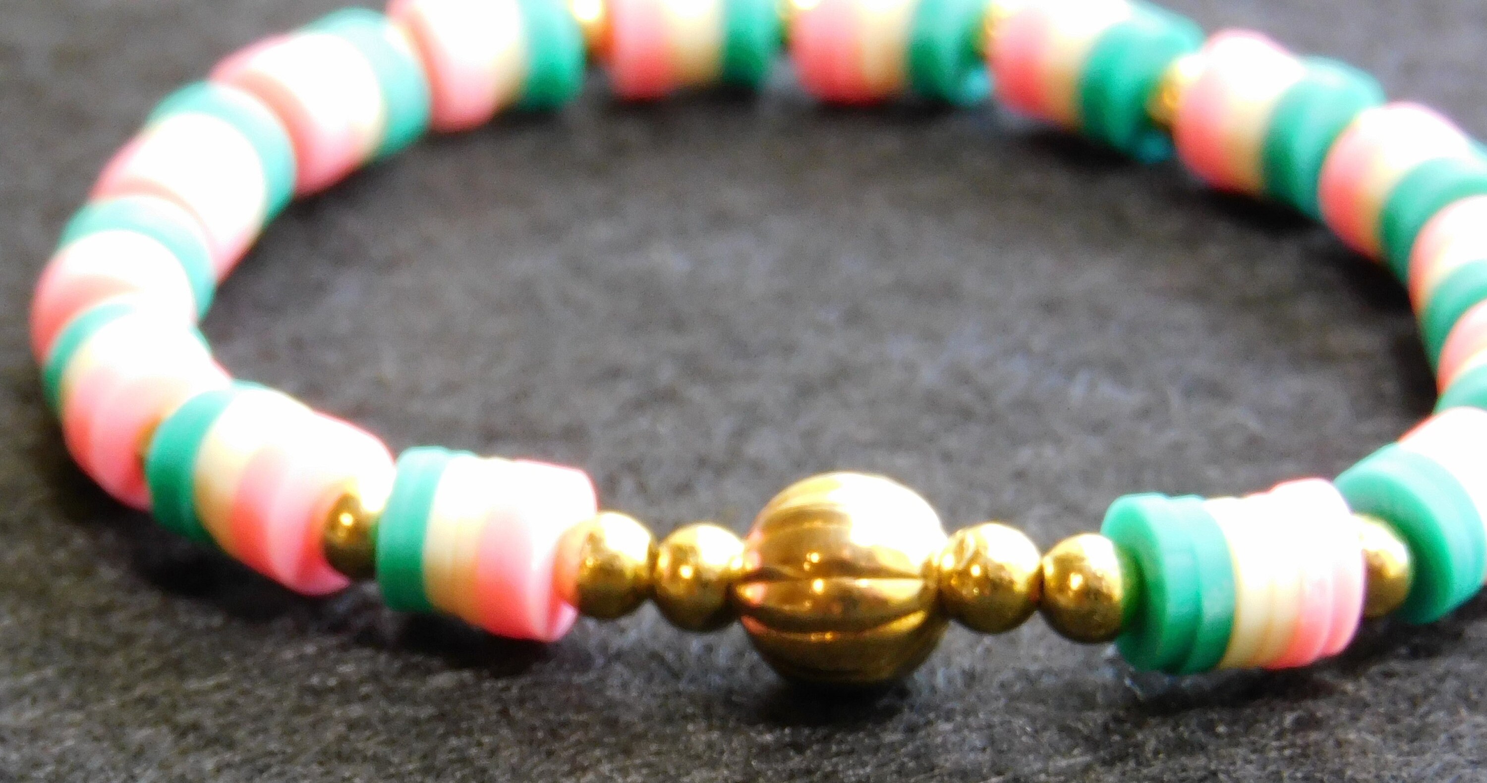 Fancy Preppy Green/pink/white Polymer Clay Heishi Disc - Etsy