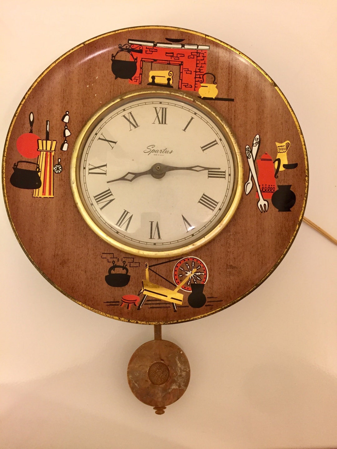 Spartus Mid Century Hearth Graphic Kitchen Wall Electric Clock Made in ...