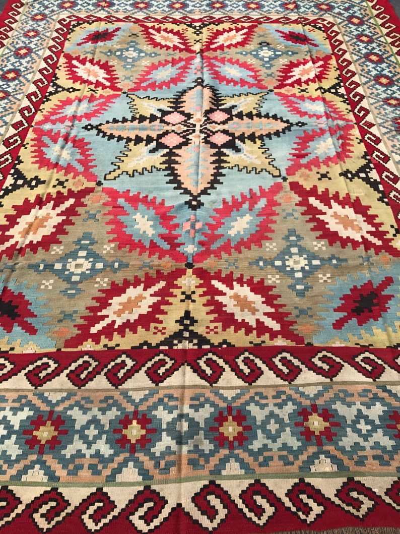 Bright and Cheerful Vintage Turkish Kilim, Gocmen, Quilt Pattern, Flat ...