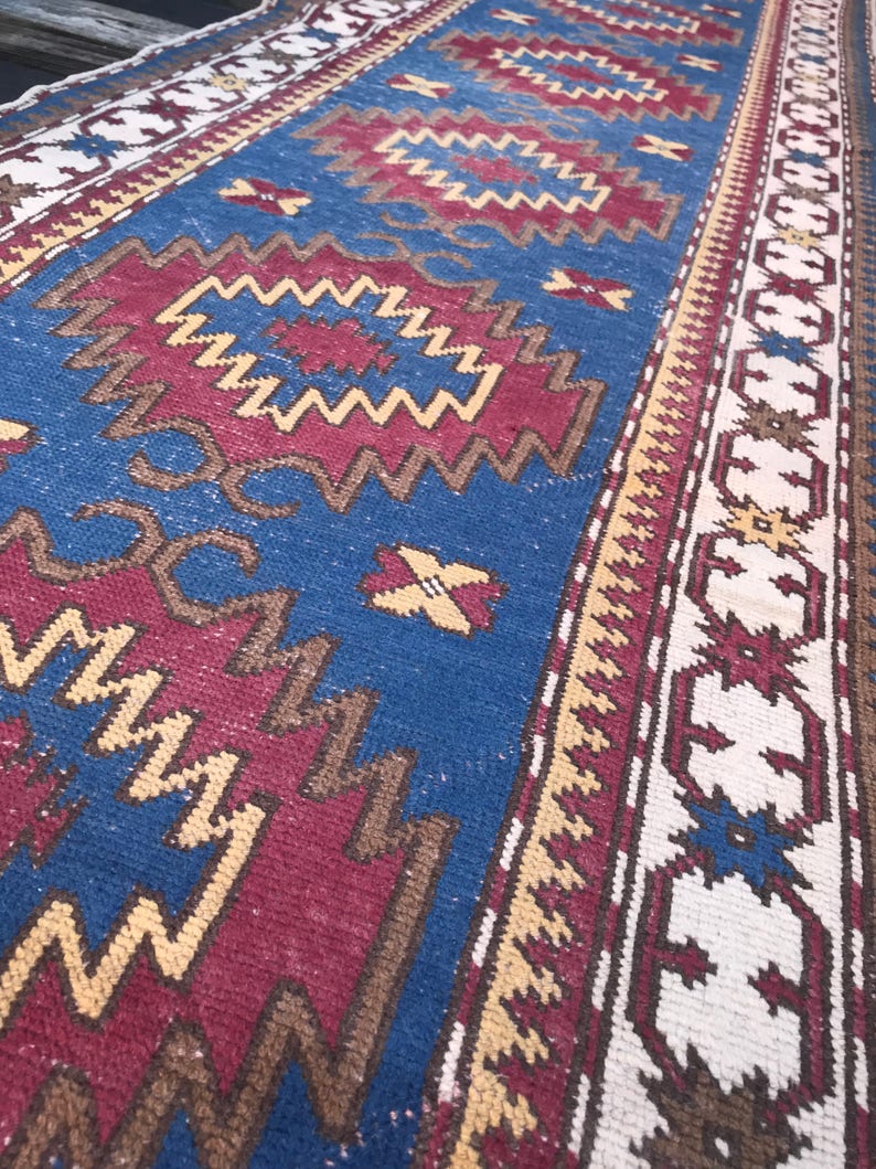 Vintage Runner, Blue and White, Tribal, Geometric, 3x11 - Etsy