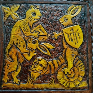 Marginalia Medieval Rabbit Jousting - Leather Wallet- Dark Brown and ...