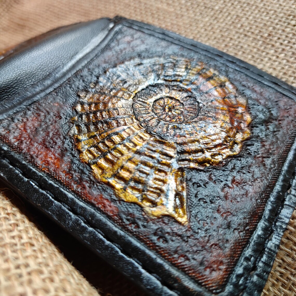 Ammonite Fossil - Leather Bifold Wallet - You Choose Metallic Gold ...