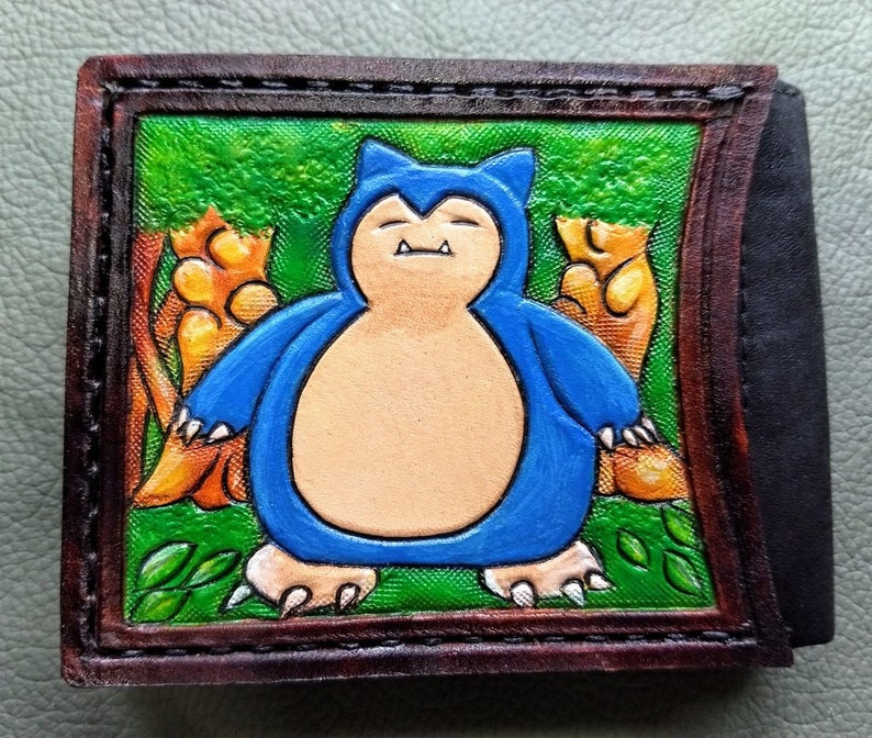 Oddish and Snorlax Leather Bifold Wallet Handcrafted | Etsy